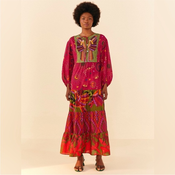 FARM Rio | Dresses | Farm Rio Pink And Green Long Sleeve Sundress ...